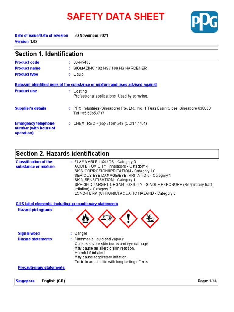 102 Hardner Msds | PDF | Dangerous Goods | Toxicity