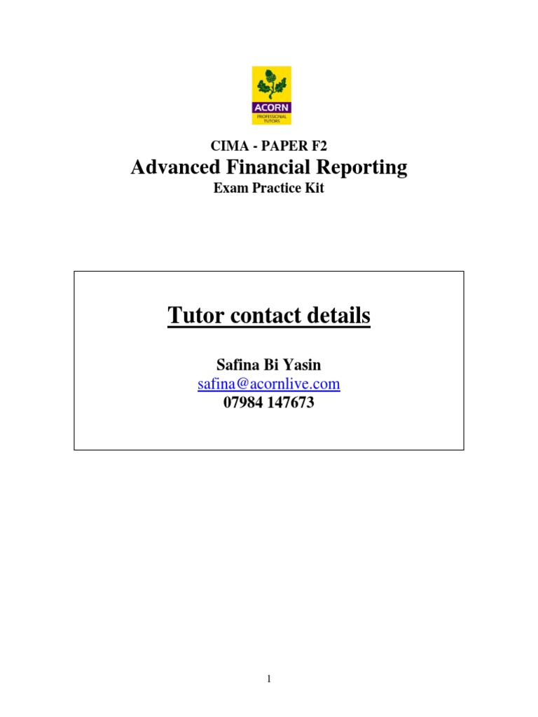 F2 Exam Practice Kit PDF | PDF | Book Value | Goodwill (Accounting)