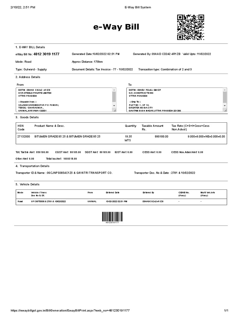 SR Construction Ewaybill | PDF | Government | Economy Of Asia
