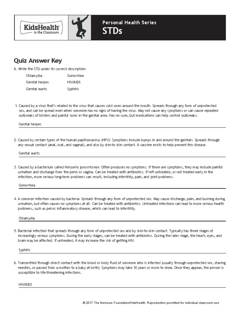 Quiz Answer Key: Personal Health Series | PDF | Sexually Transmitted ...