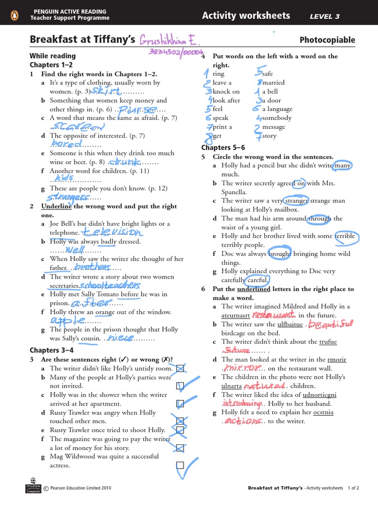 Breakfast at Tiffany's Worksheets | PDF | General Fiction