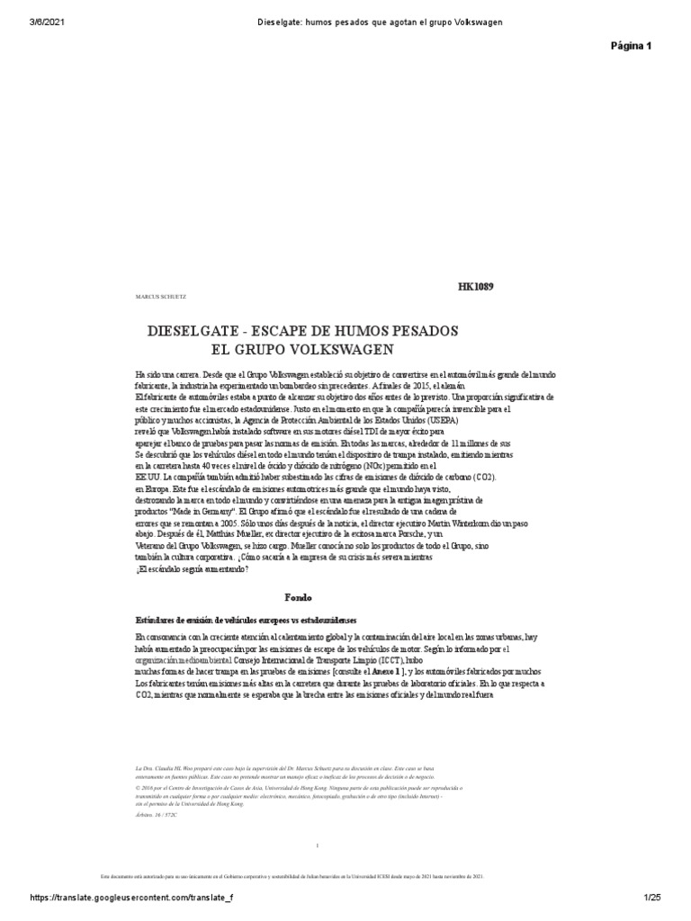 Dieselgate - Humos Pesados - Que Agotan El Grupo Volkswagen | PDF ...