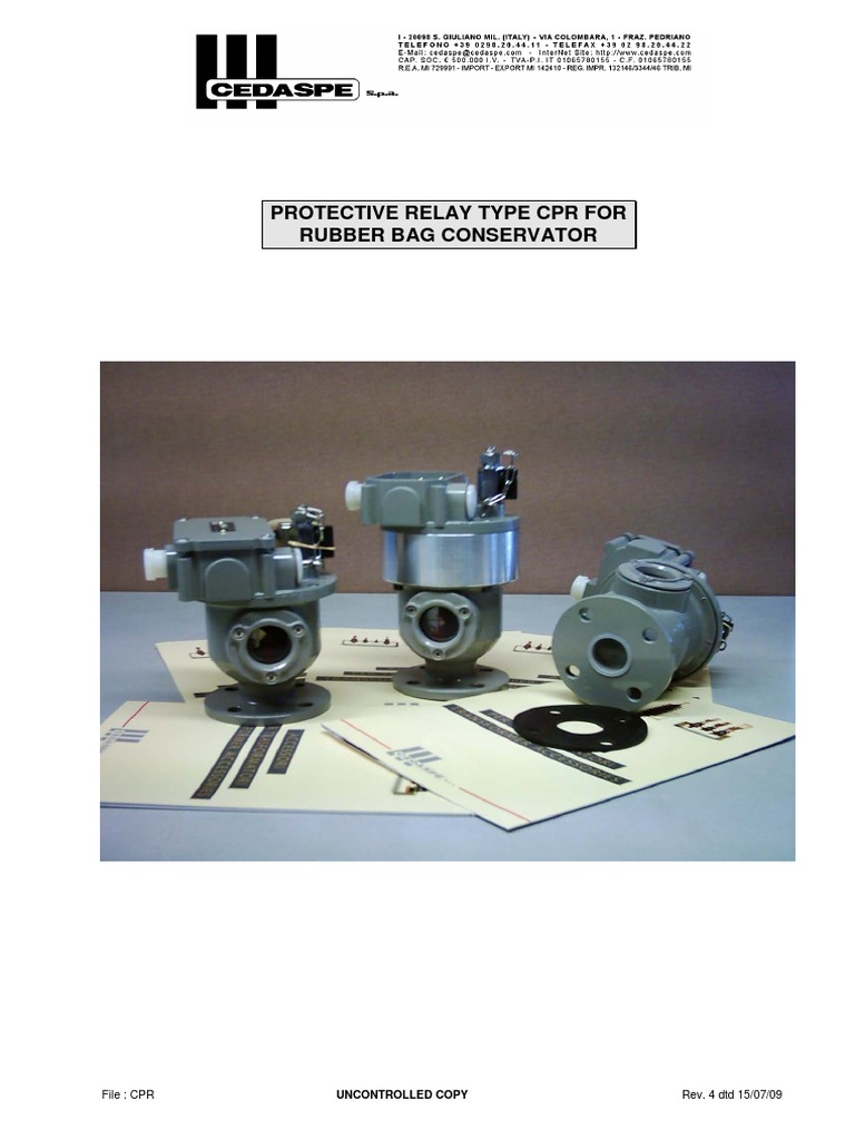 Protective Relay Type CPR For Rubber Bag Conservator | PDF | Relay ...