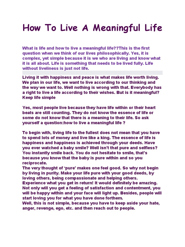 How To Live A Meaningful Life | PDF