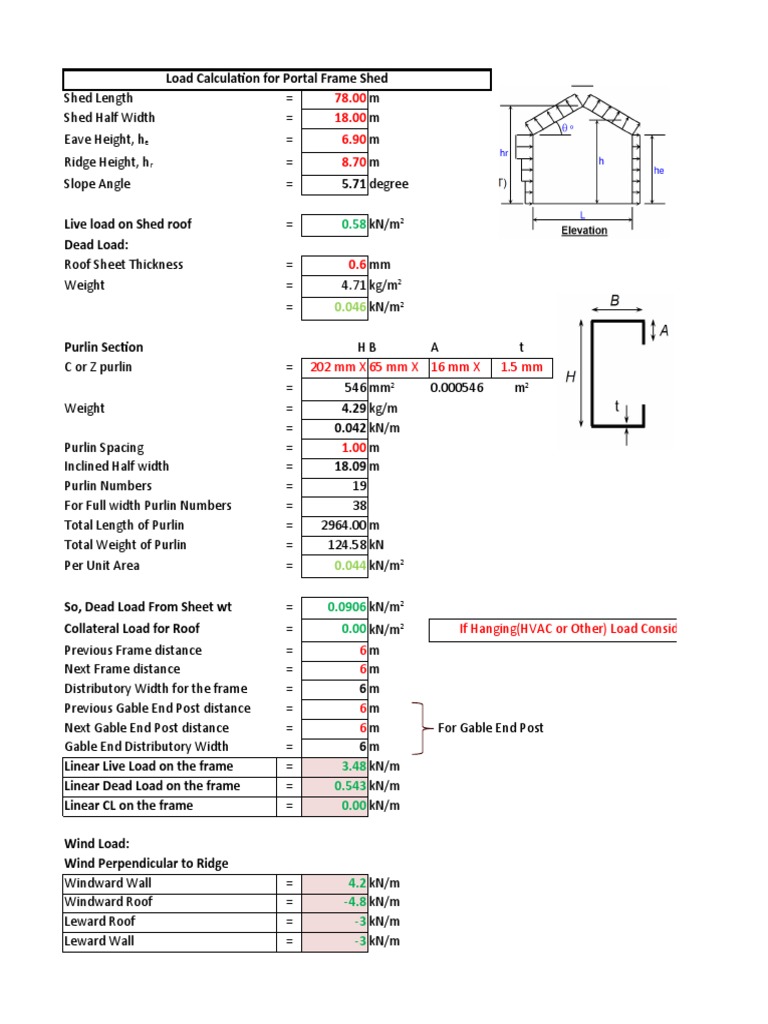Portal Frame Shed Load Calculation | PDF | Windward And Leeward ...
