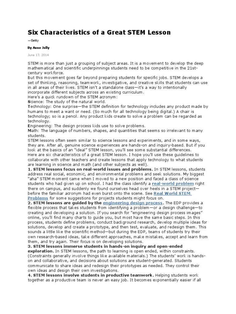 Essential Traits of Effective STEM Lessons | PDF | Science, Technology ...