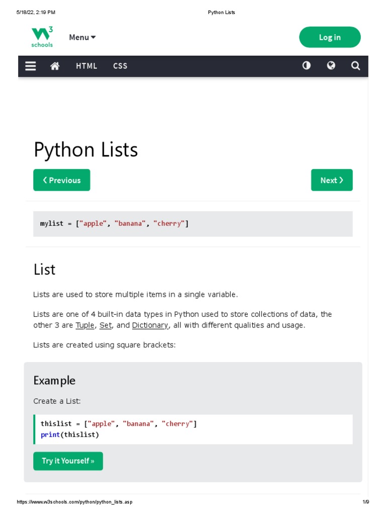 Python Lists | PDF | Data Type | Boolean Data Type