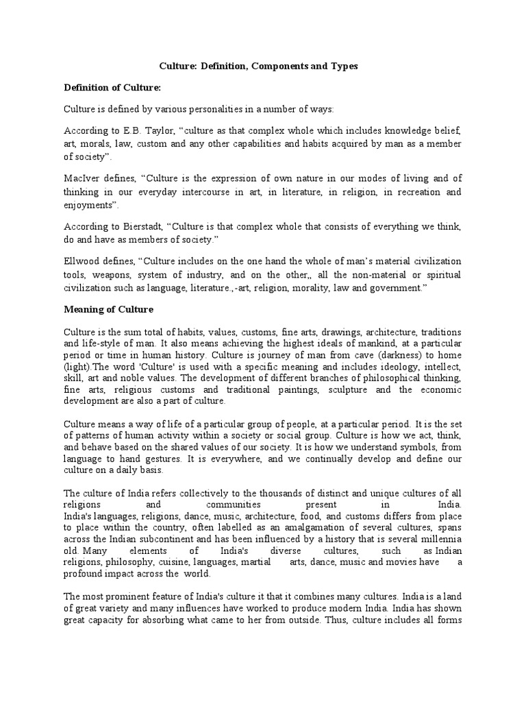 Culture - Meaning, Types, Forms | PDF | Material Culture | Traditions