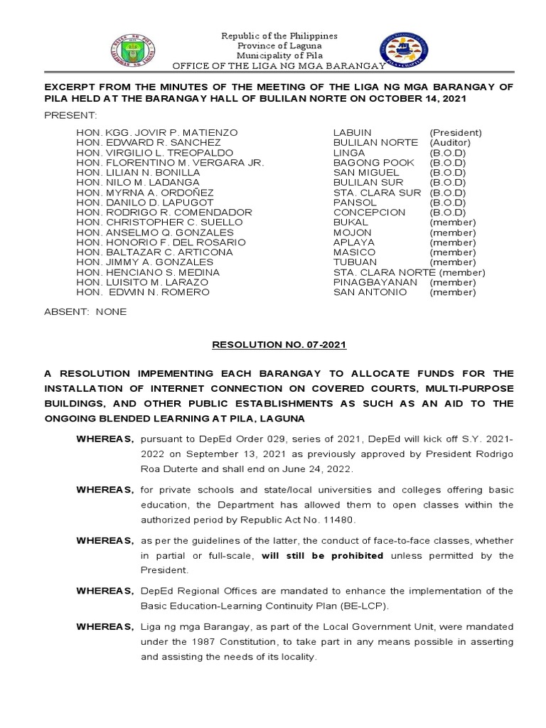 Liga 07 2021 Resolution Wifi | PDF | Public Law | Philippines