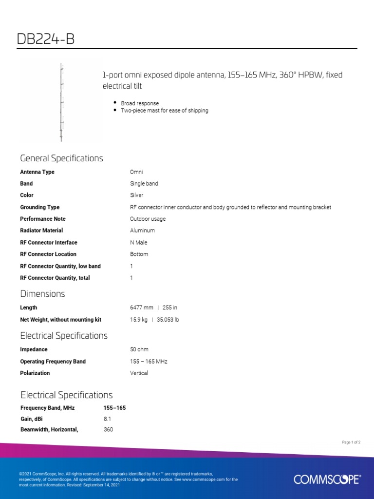 DB224-B Product Specifications | PDF | Antenna (Radio) | Information ...