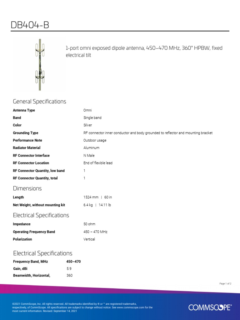 DB404-B Product Specifications | PDF | Antenna (Radio) | Electromagnetism