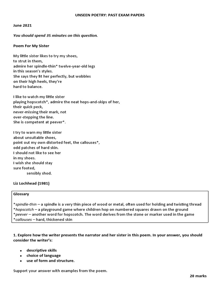 UNSEEN POETRY. Past Exam Questions | PDF