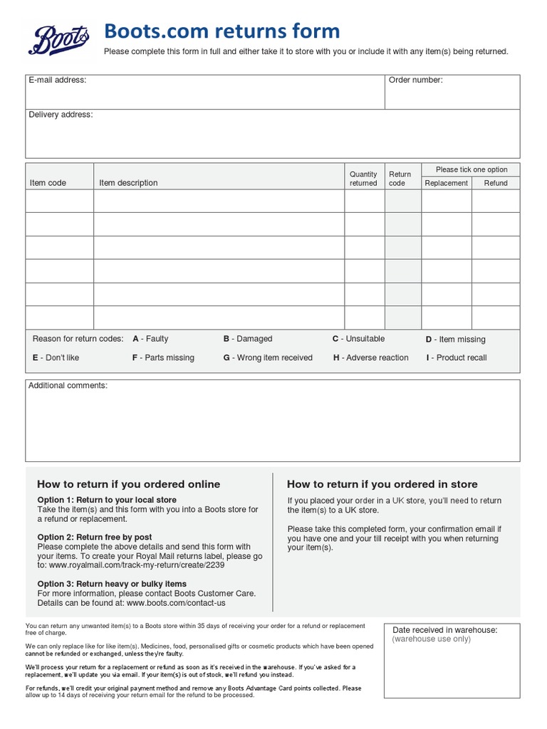 Boots Online Return Instructions | PDF | Computing | Service Industries