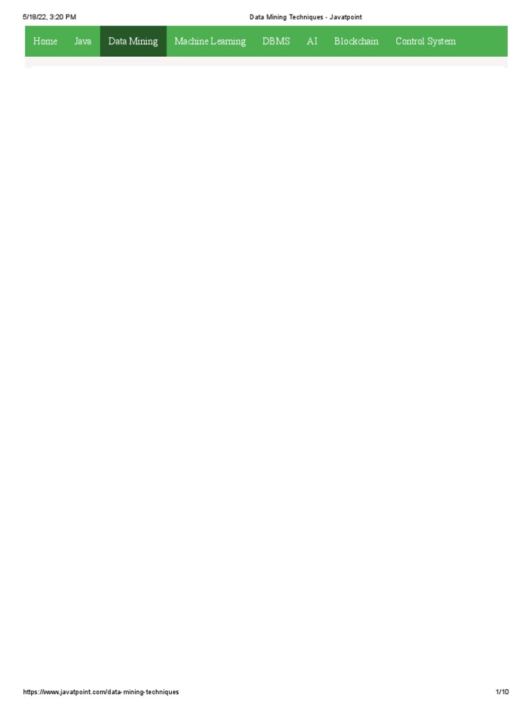 Data Mining Techniques - Javatpoint | PDF | Data Mining | Cluster Analysis