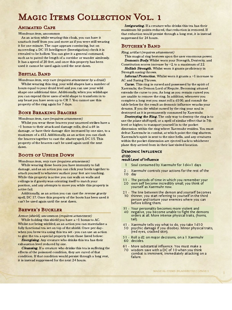 Unique Magic Items for D&D 5E | PDF