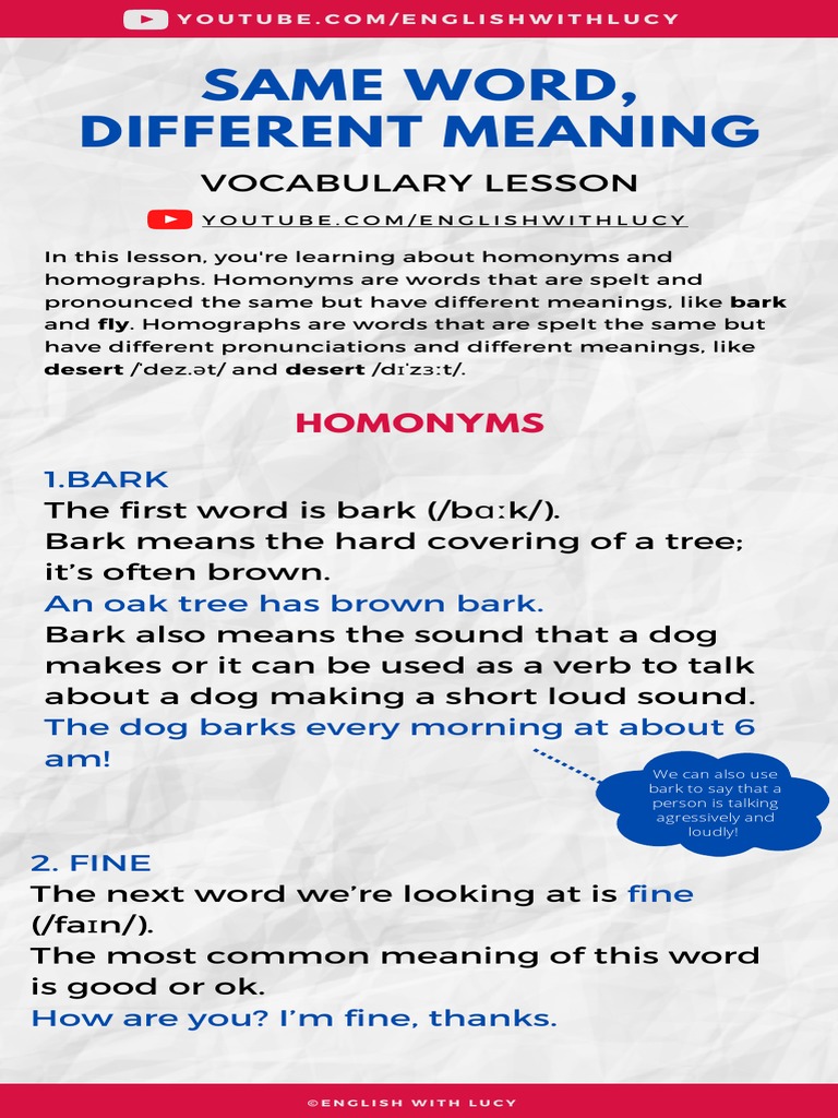 Same Word, Different Meaning PDF | PDF | Bow And Arrow | Verb