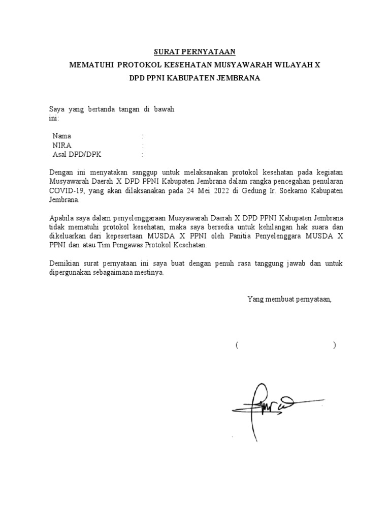 Pernyataan Patuh Prokes MUSDA X | PDF | Pengembangan Diri