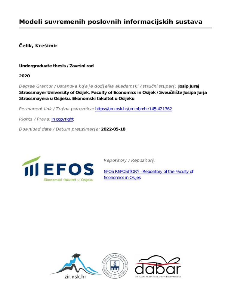 Modeli Suvremenih Poslovnih Informacijskih Sustava - Final | PDF