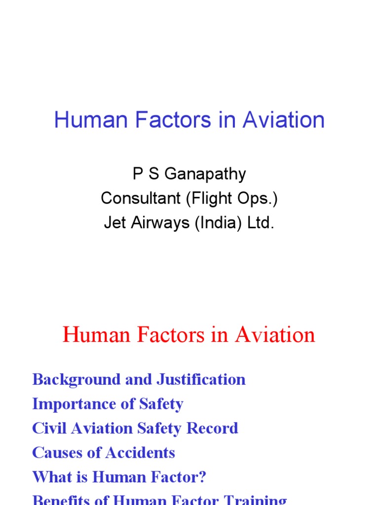 Human Factors in Aviation: P S Ganapathy Consultant (Flight Ops.) Jet ...