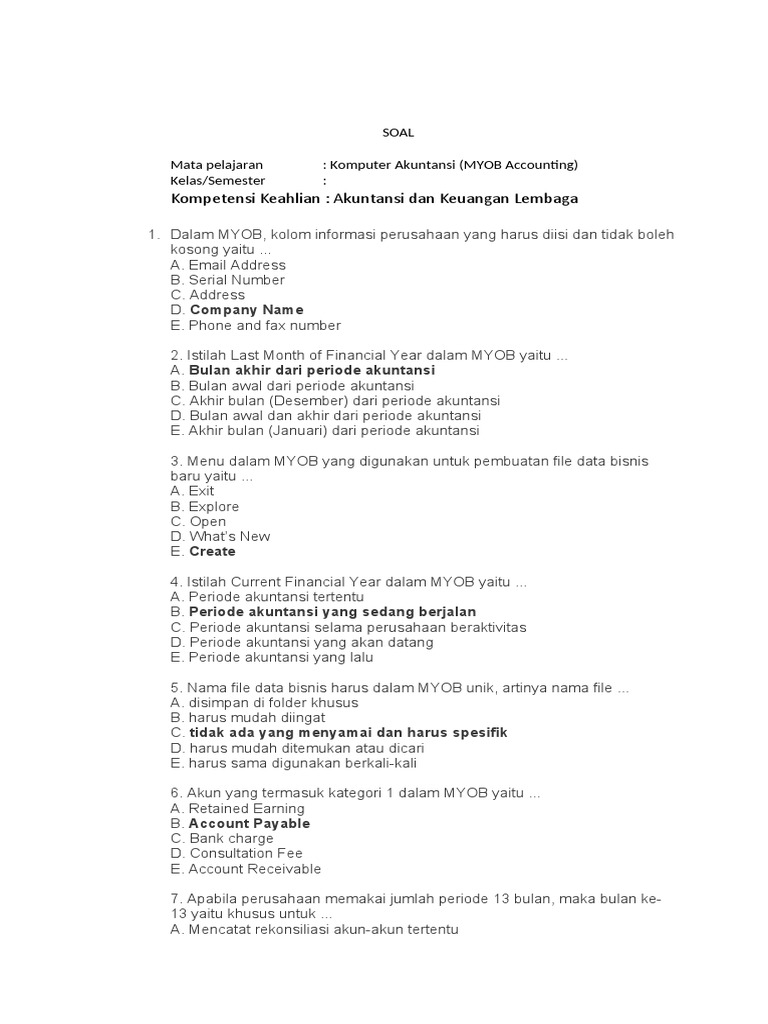 Latihan Soal Myob Us Utama-1 | PDF