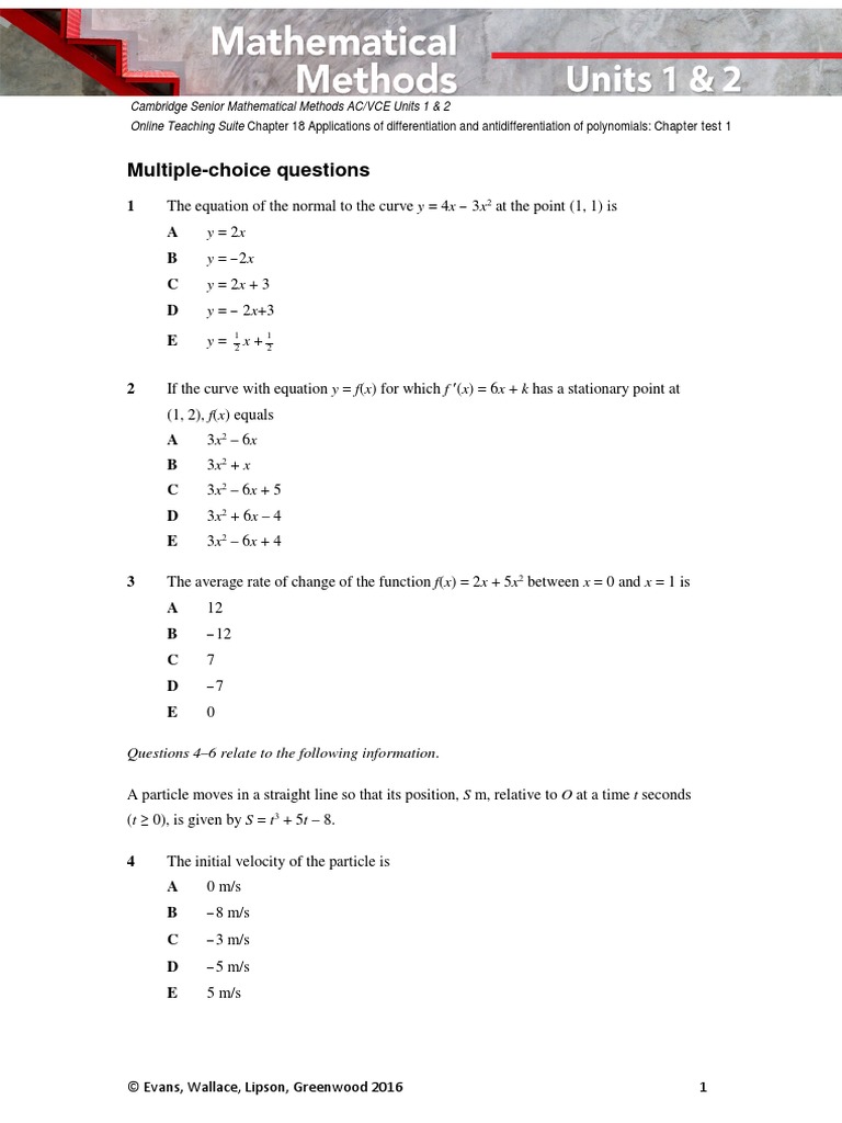 Multiple-Choice Questions: 1 A B C D E | PDF | Derivative | Acceleration