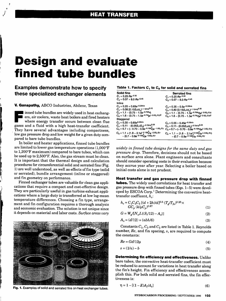 Finned Tube Bundle Design Guide | PDF | Gases | Boiler