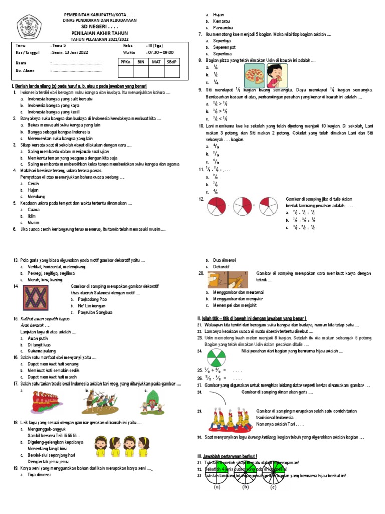 Soal Pat K3 T5 2021-2022 | PDF