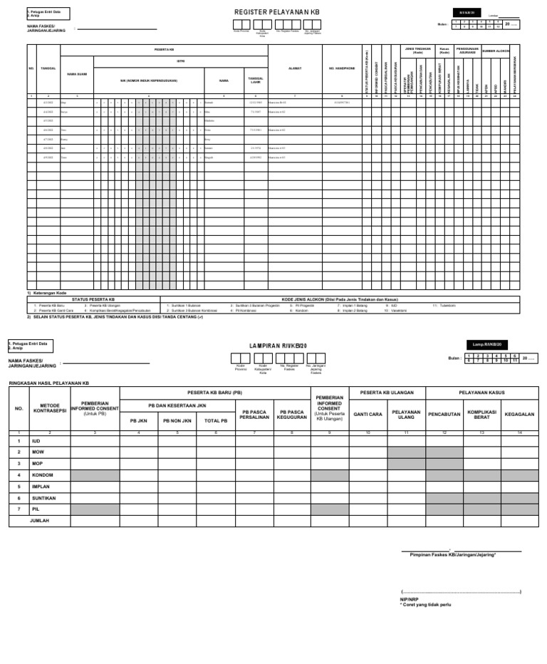 Register Pelayanan KB R/I/KB/20 | PDF