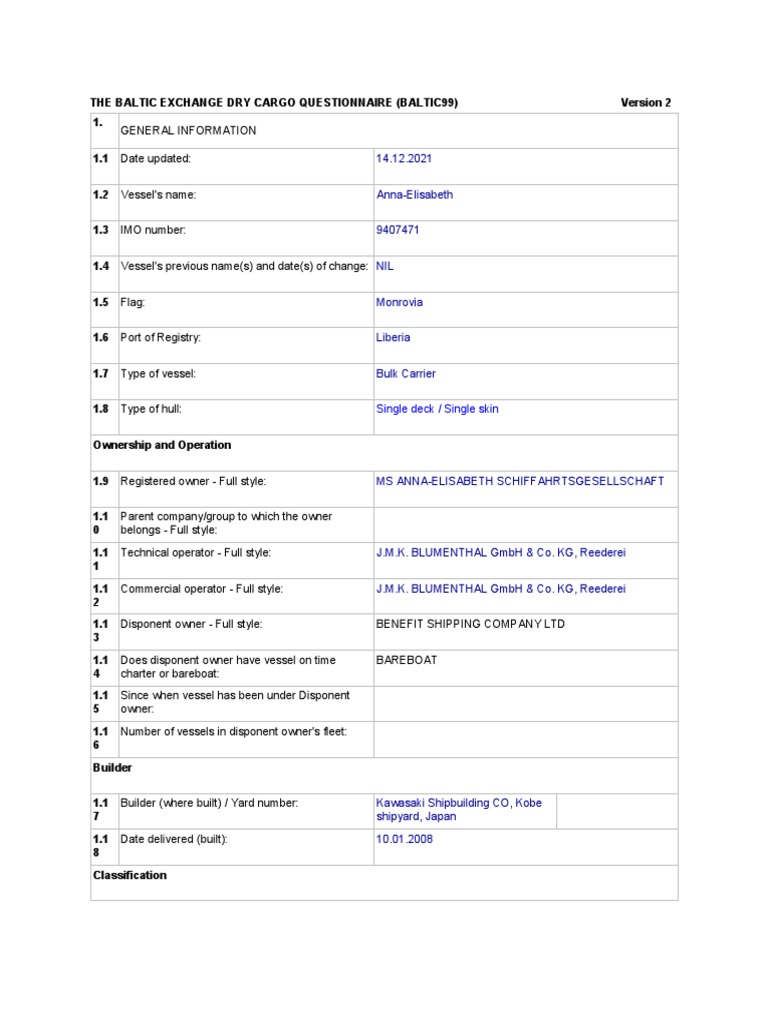 Baltic Questionnaire 14.12.21 | PDF | Tonnage | Crane (Machine)
