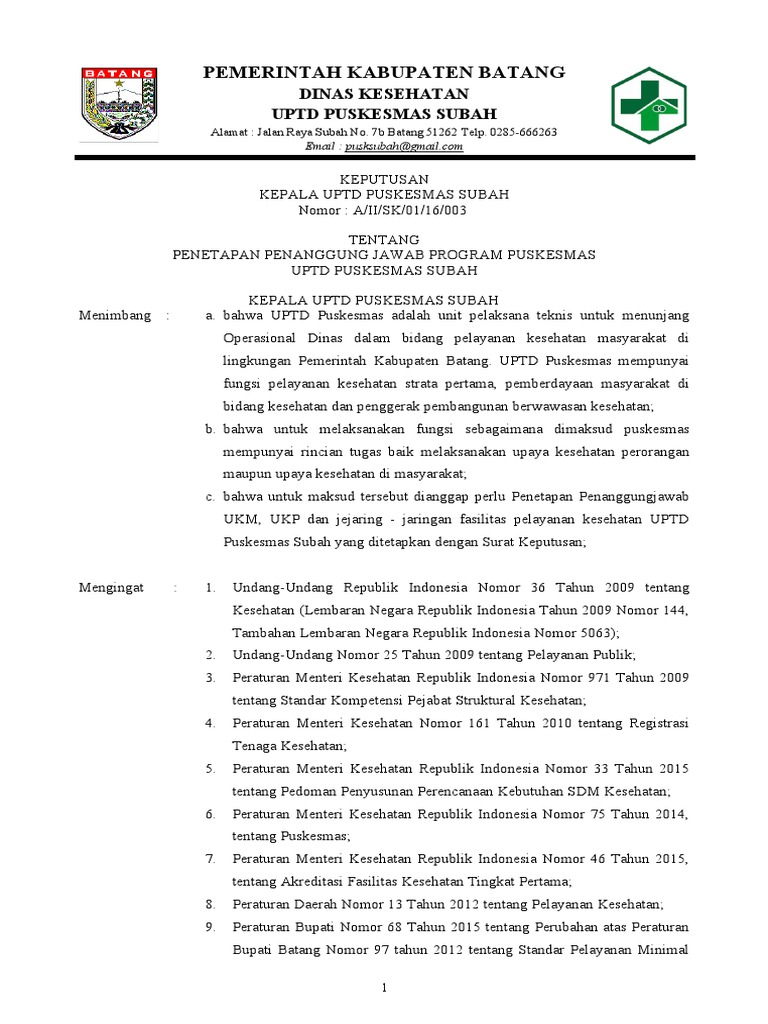 Ep.2. SK Penetapan PJ Program PKM Fiks | PDF