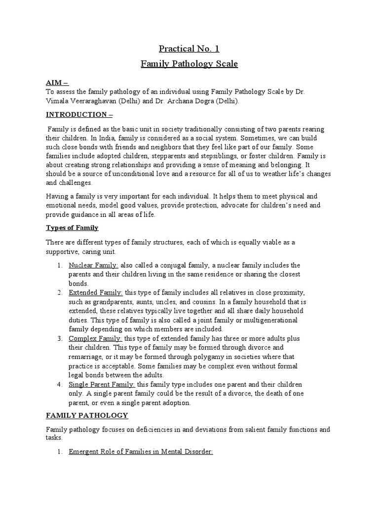 Practical No. 1 Family Pathology Scale | PDF | Family | Mental Disorder