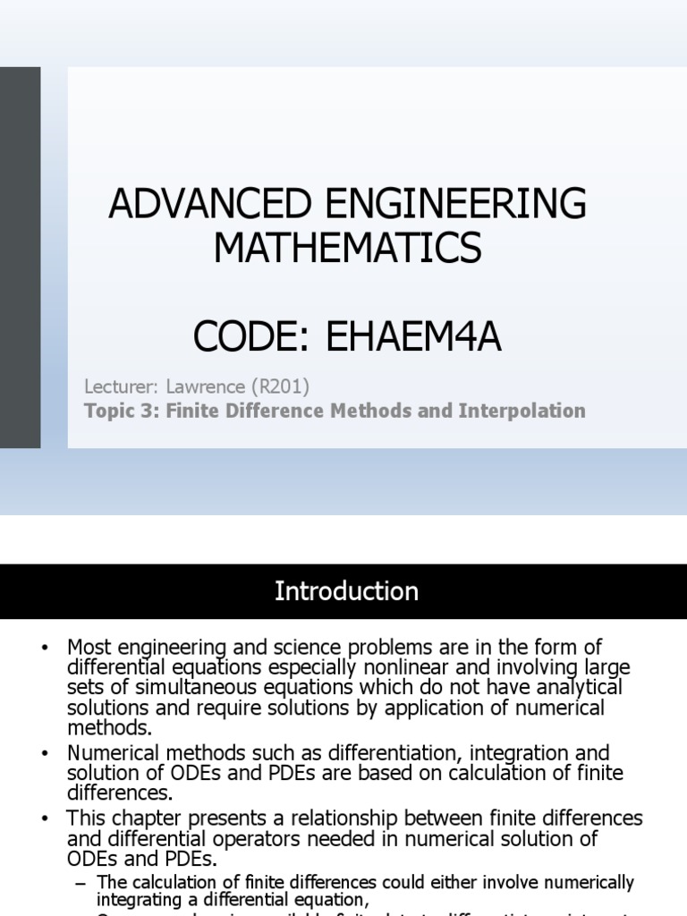 4.0 Finite Difference Methods and Interpolation | PDF | Finite ...