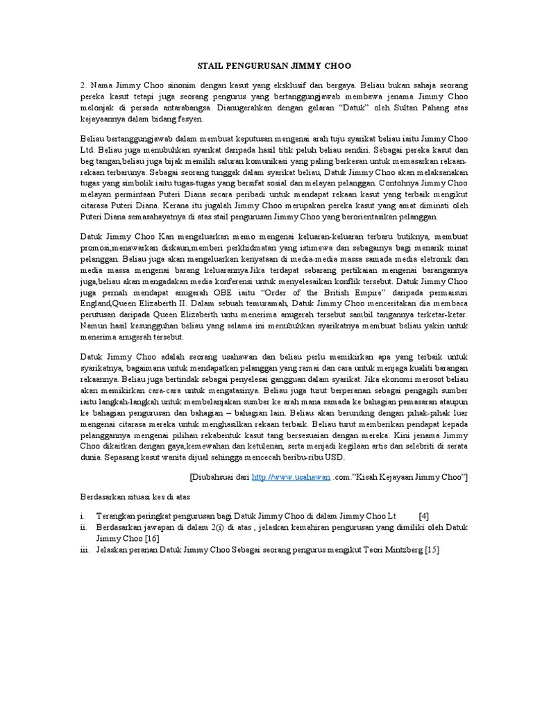 Latihan Stail Pengurusan Jimmy Choo-Pp Sem 1 | PDF
