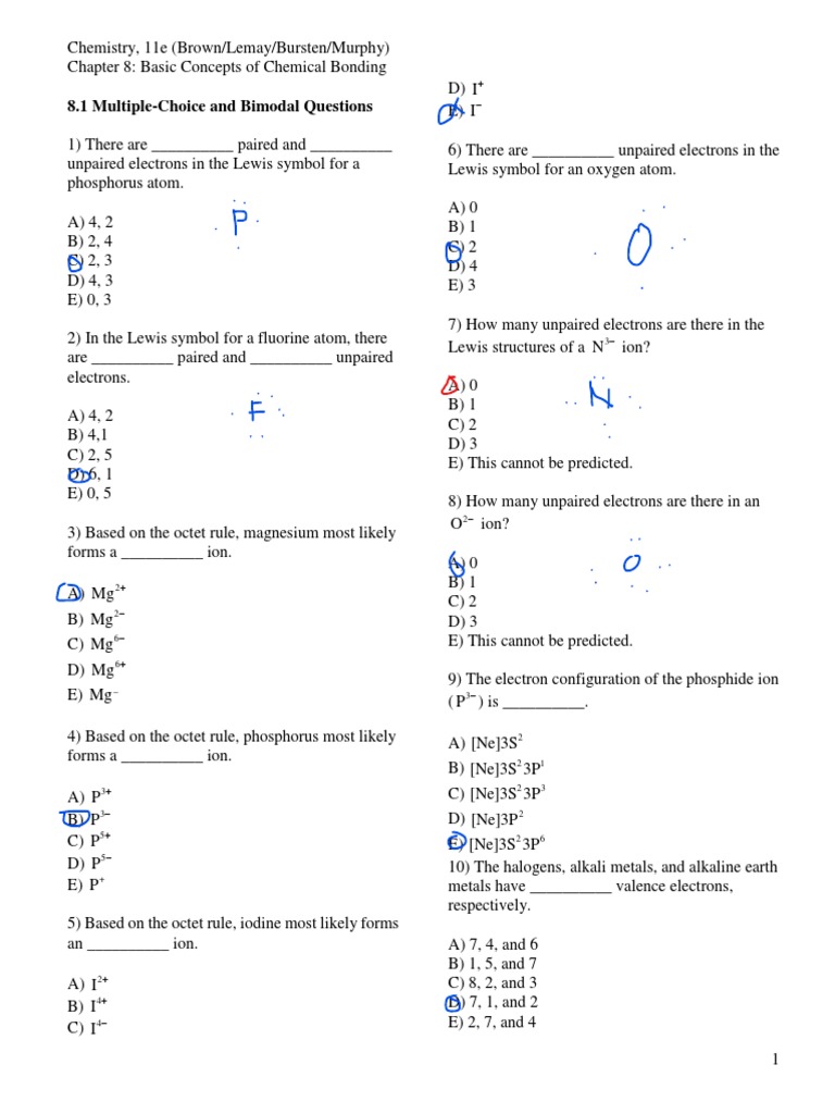 8.1 Multiple-Choice and Bimodal Questions | PDF | Ionic Bonding | Ion