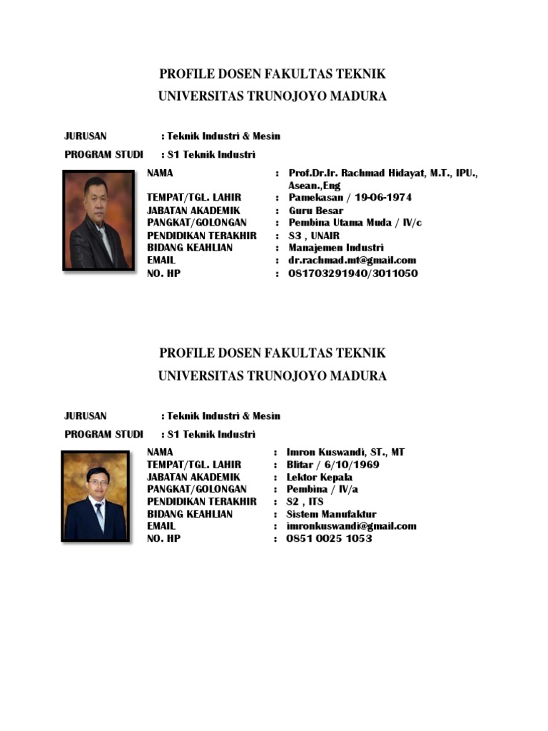 Profil Dosen Teknik Industri UTM | PDF