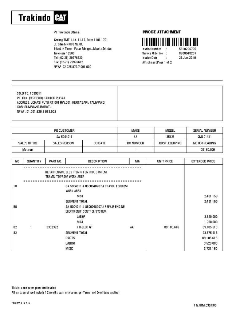 PLN (Persero) Kantor Pusat - Invc Attach | PDF | Invoice | Taxes
