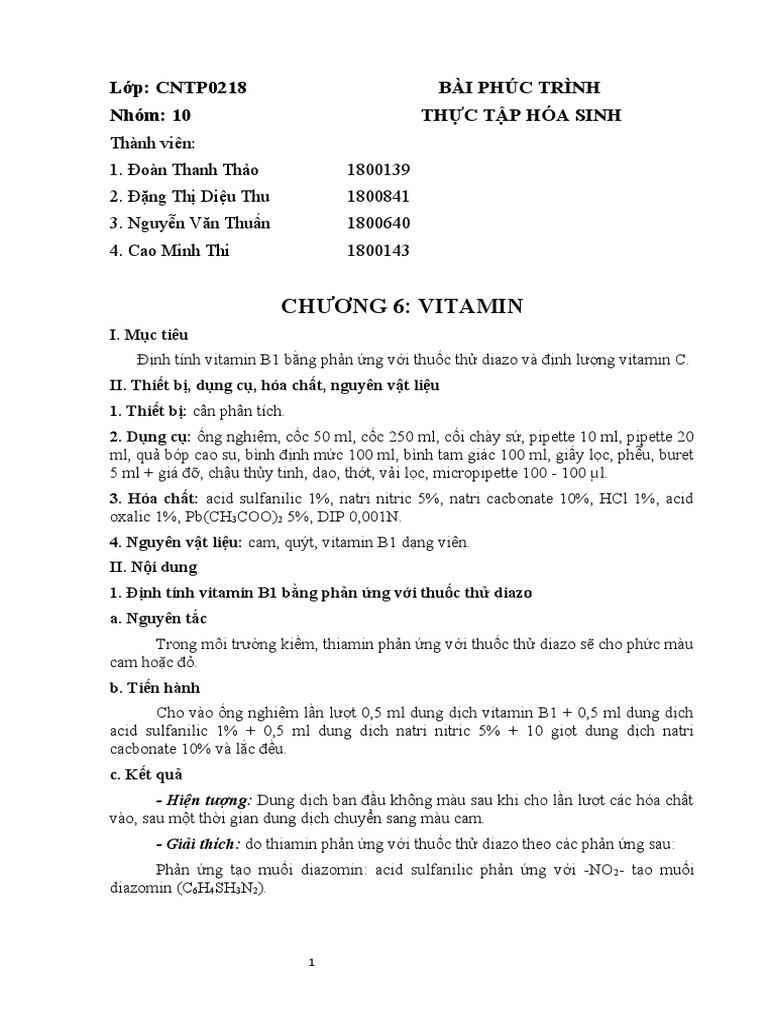 TT Hóa Sinh - N10 - Vitamin | PDF