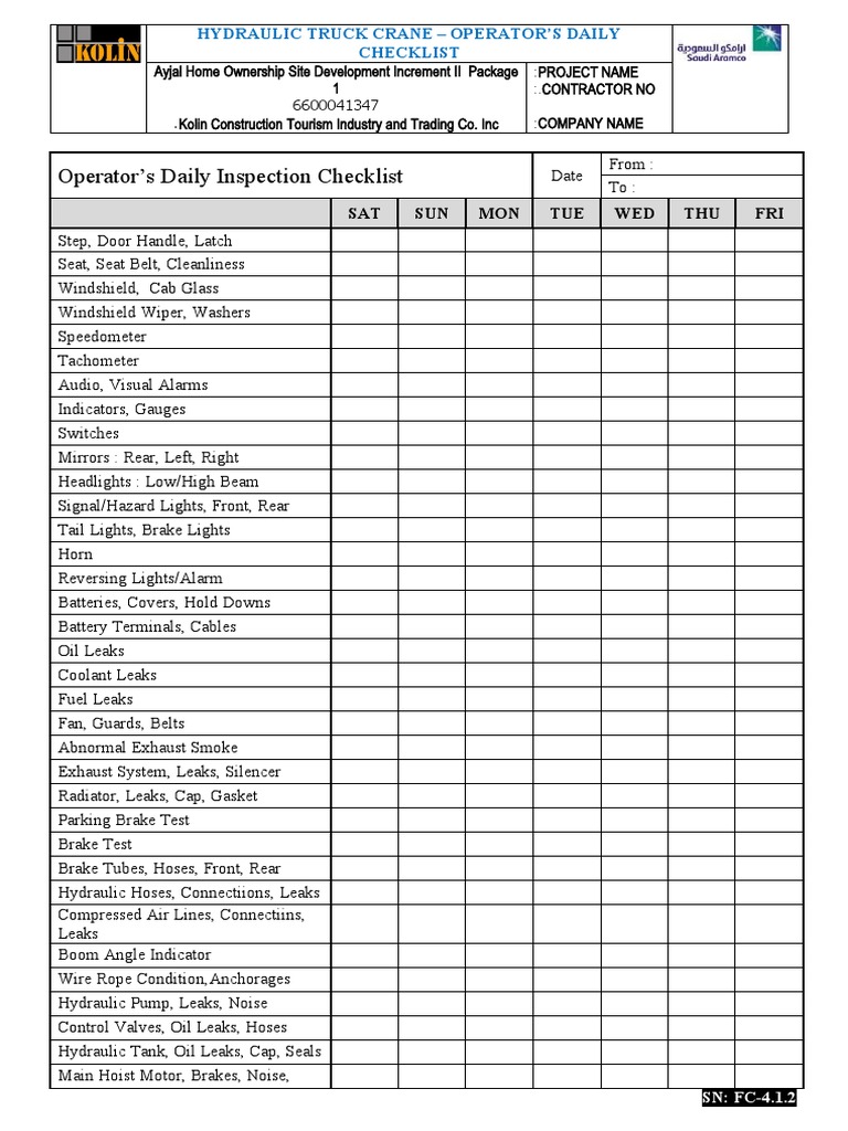 FC 4.1.2 - Hydraulic Truck Crane Checklist Form | Download Free PDF ...