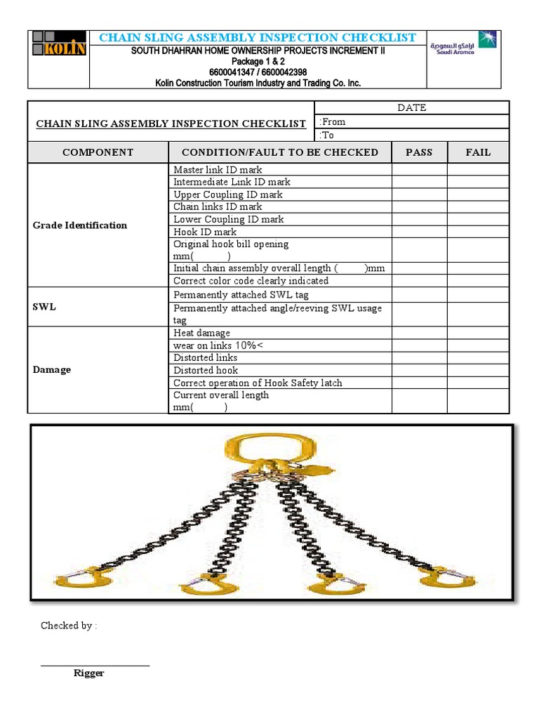 FC 4.1.4 - Chain Sling Assembly Inspection Checklist Form | PDF