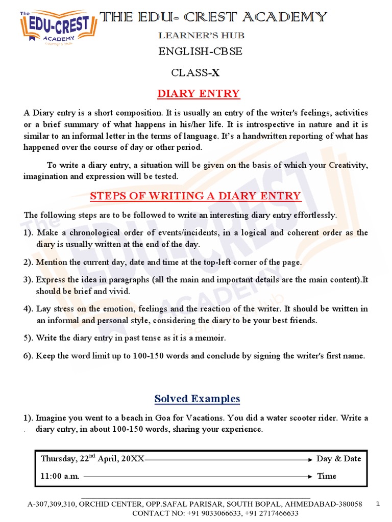 Diary Entry Tips | PDF | Writers | Cognition