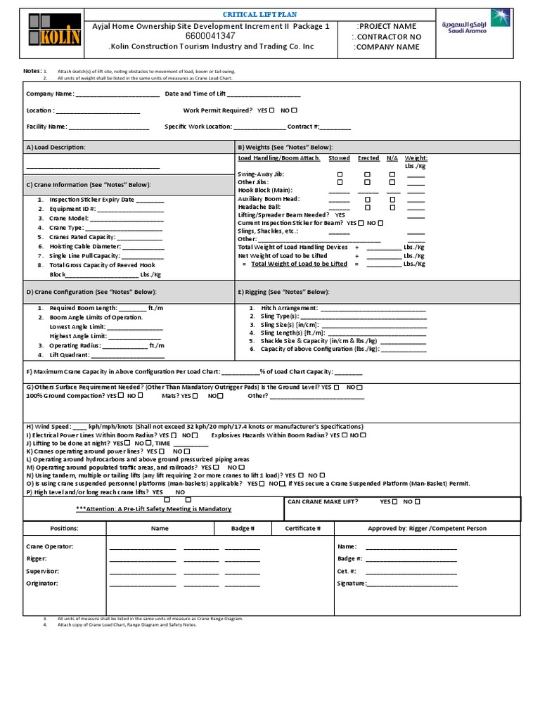 Critical Lift Plan for Construction | PDF | Crane (Machine) | Equipment