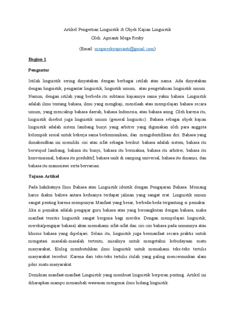 Artikel Linguistik (Aprianti Mega Resky) | PDF | Karier & Perkembangan | Kajian Bahasa Asing