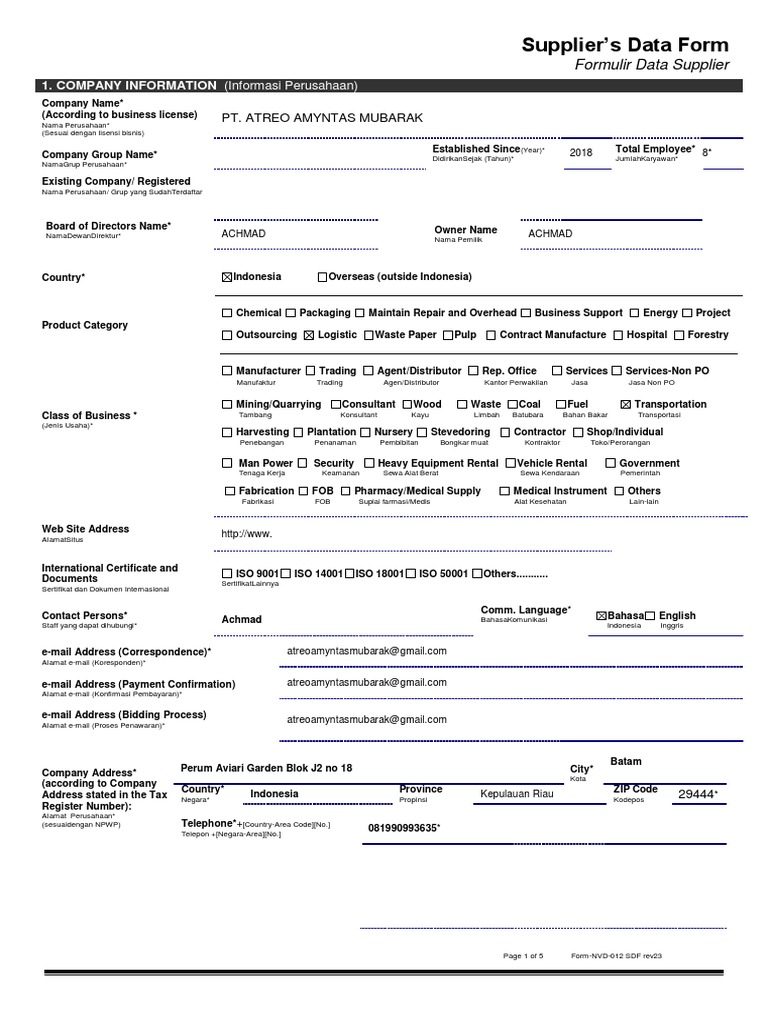 Form-NVD-01265 SDF Rev23 No Logo-AAM | PDF | Business | Economies