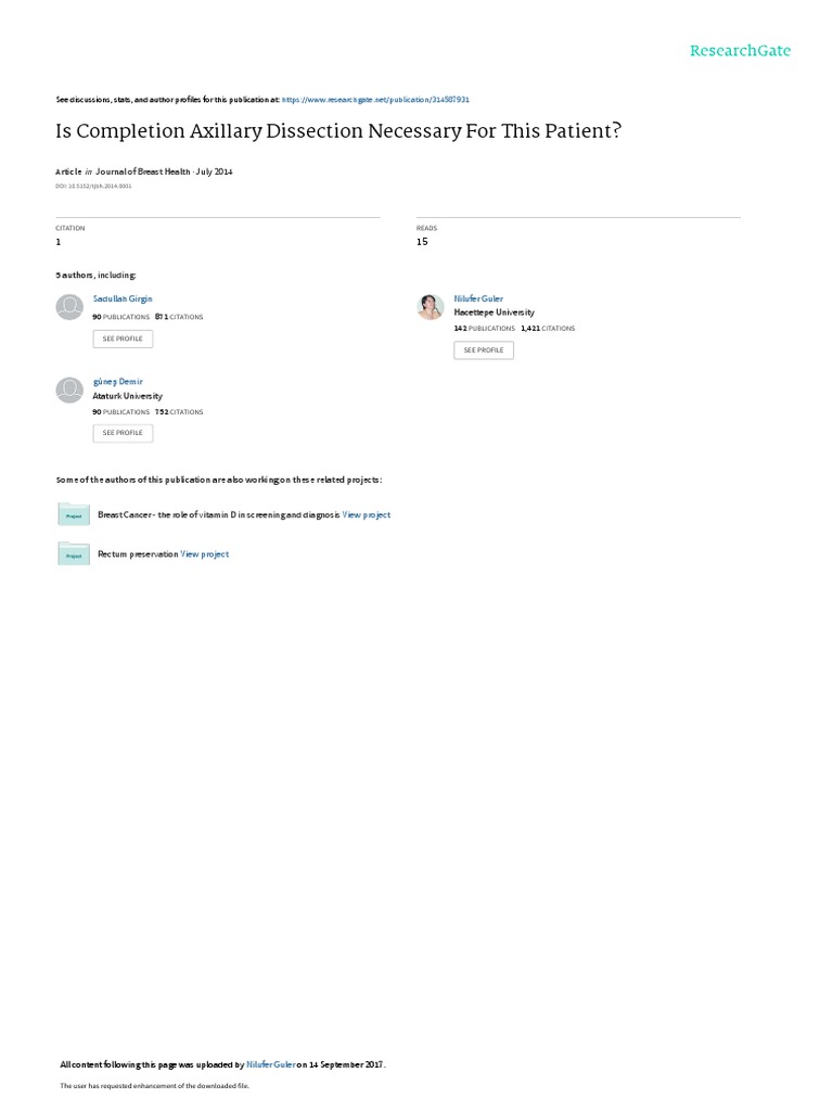 Is Completion Axillary Dissection Necessary For TH | PDF | Metastasis ...