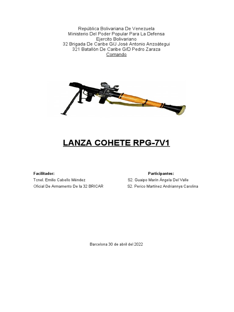 Características del Lanzacohetes RPG-7V1 | PDF | Tecnología militar ...