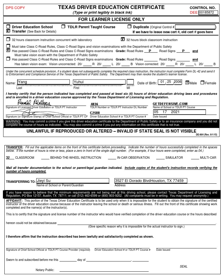 For Learner License Only: (Type or Print Legibly in B Lack Ink) | PDF