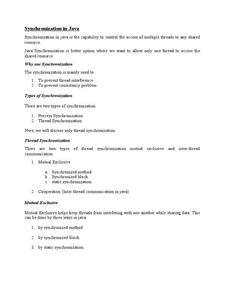 Synchronization in Java | PDF | Method (Computer Programming) | Thread ...