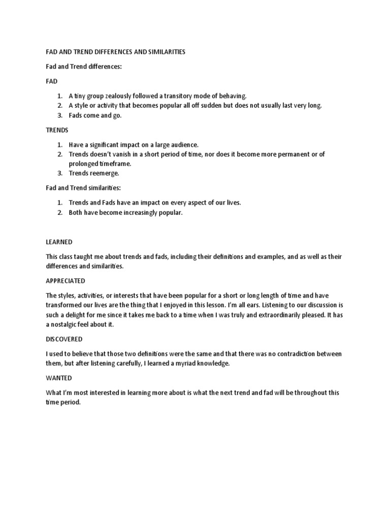 Fad vs Trend: Key Differences Explained | PDF | Self-Improvement ...