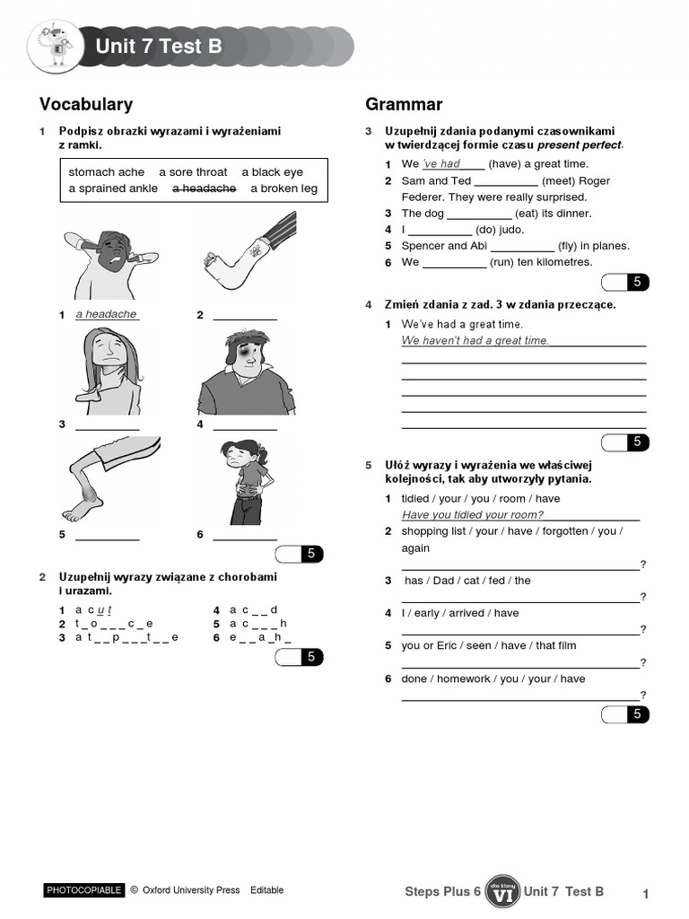 Steps Plus Dla Klasy VI Testy Do Rozdzialow | PDF | Health Sciences