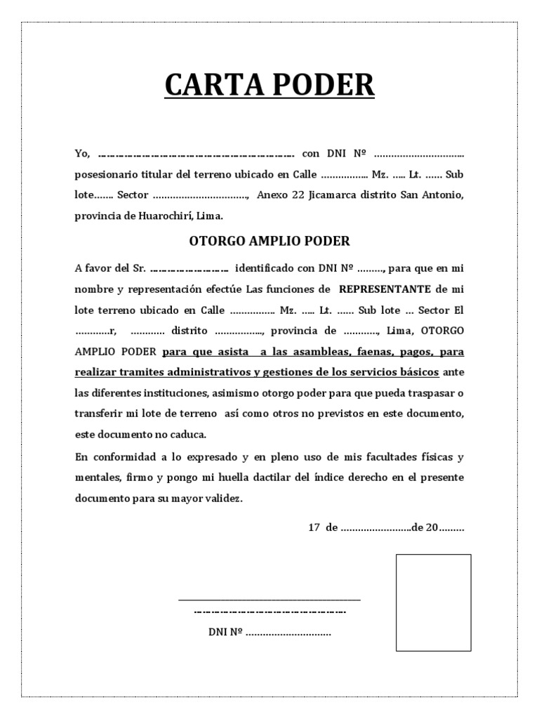 Carta Amplio Poder de Lote de Terreno | PDF